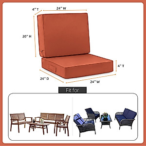 Favoyard Deep Seat Patio Cushion Set 24 x 24 Inch Waterproof Outdoor Chair Cushions for Patio Furniture with Fade Resistant and Removable Cover with Handle & Adjustable Straps for Patio, Yard, Garden