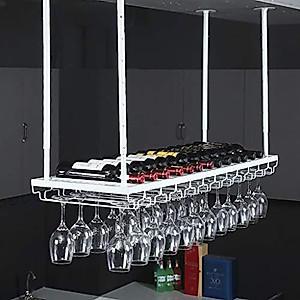 Ceiling Wine Glass Racks,Ceiling Hanging Wine Bottle Holder, Stemware Racks Metal Wine Goblet Rack Bar Dining Room Storage Display Wine Shelf (Color : White, Size : 60×35cm)