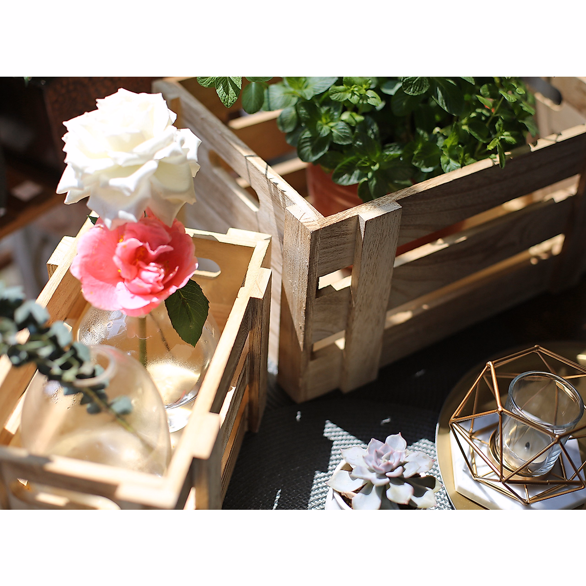 Natural Wood Crates for Storage - Set of 3: Decorative Unfinished Wooden Crates, Country Style Storage for Display, Rustic Farmhouse Shelf Décor
