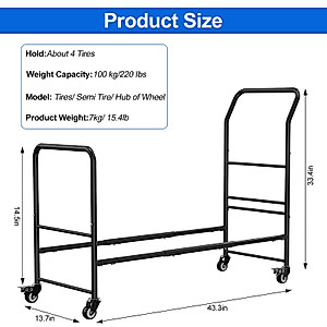 Rolling Tire Rack Adjustable,Metal Tire Storage and Transport Trailer,Heavy Duty Tire Holder,Mobile Tire Storage Shelf Cart with 4 Wheel,Garage/Workshops/Repair Shop Tire Stand Spare Tire Carrier