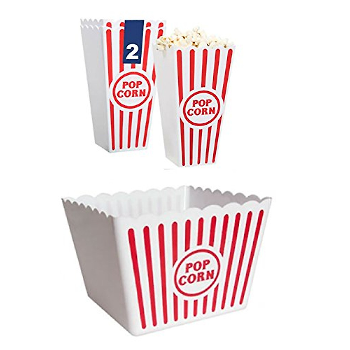 Retro Popcorn Set Bowl Plastic Classic Tub Red & White Striped Container Container Movie Theater Bucket Reusable Set Of 5
