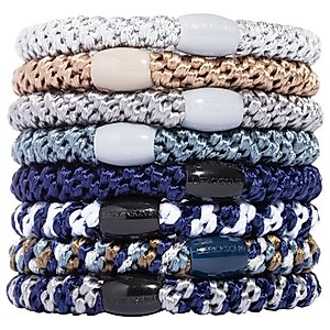L. Erickson Grab & Go Pony - Indigo Blues - 8 Pack Ponytail Holder Hair Ties - Blue, Navy Mix