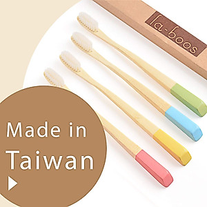 laboos Best Nature Manual Color Bamboo Toothbrush, New Extra Soft Compact Bristle Toothbrush,Best Biodegradable Toothbrush for Gingivitis and Sensitive Teeth. (4 PCS)