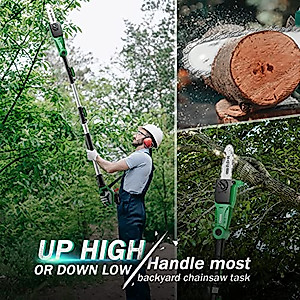 Pole Saws for Tree Trimming, KIMO 13-Foot Max. Reach Telescoping Cordless Electric Pole Saw, 20V Battery Powered Pole Chainsaw w/ 8-Inch Cutting Bar, 18ft/s Speed, Automatic Chain Lubrication System