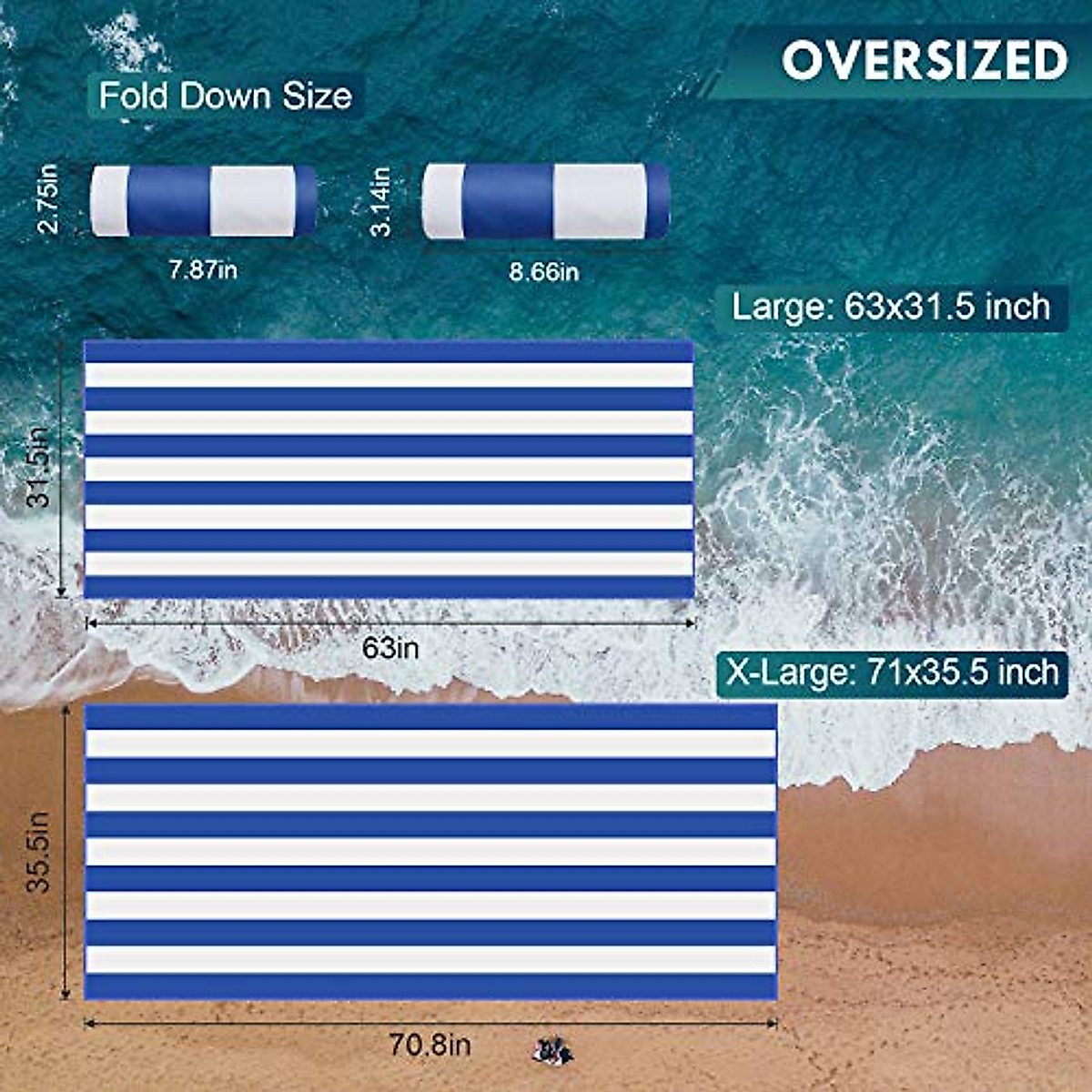DARCHEN Microfiber Beach Towels Oversize Quick Dry Towel [1 or 4 Pack] - Travel Beach Towel for Swimming Pool, Sand Free Towel(Extra Large XL 70x35, Large 63x32) for Kids Adult, Compact Lightweight