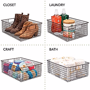 mDesign Metal Wire Food Storage Basket Organizer with Handles for Organizing Kitchen Cabinets, Pantry Shelf, Bathroom, Laundry Room, Closets, Garage - Concerto Collection - 6 Pack - Bronze