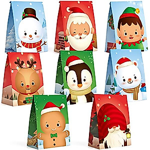Mocoosy 24 Pack Christmas Party Favor Bags, Xmas Party Goodie Treat Bags for Kids, Holiday Candy Bags Colorful Paper Gift Bags for Christmas Winter Birthday Party Favor Supplies