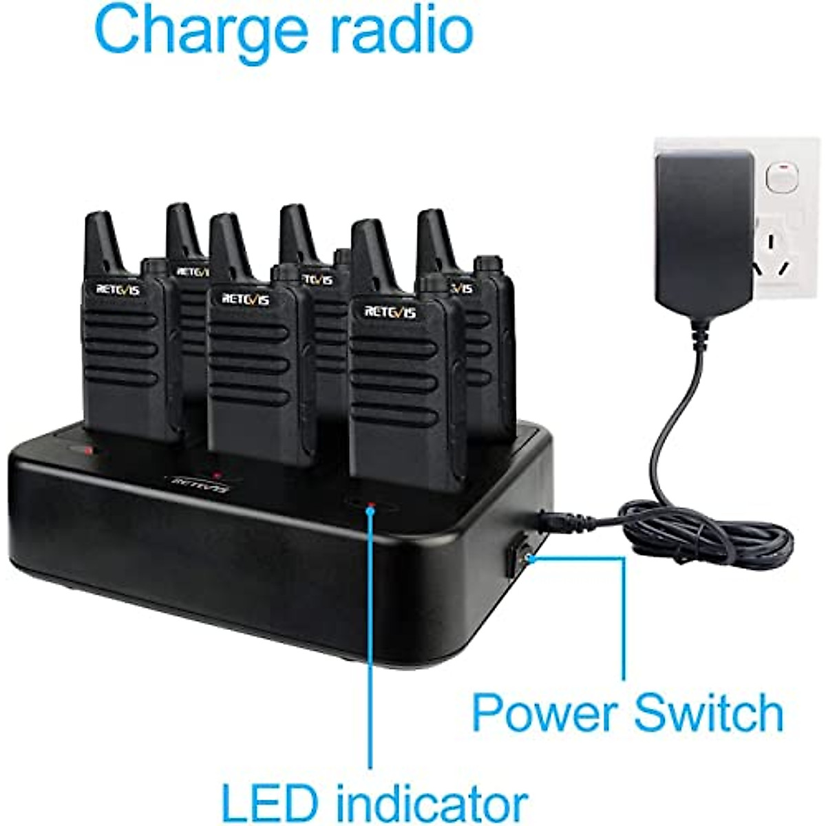 Retevis RT22 Walkie Talkies Rechargeable Hands Free 2 Way Radios Two-Way Radio(6 Pack) with 6 Way Multi Gang Charger