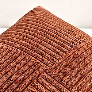 Fancy Homi Rust Boho Decorative Throw Pillow Covers 18x18 Inch for Living Room Couch Bed, Farmhouse Home Decor, Soft Corss Corduroy Patchwork Textured Terracotta Accent Cushion Case 45x45 cm