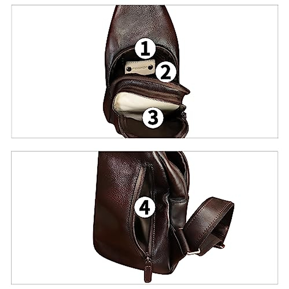 Genuine Leather Sling Bag Retro Crossbody Sling Backpack Handmade Chest Purse Daypack Cycling Fanny Pack (Coffee)