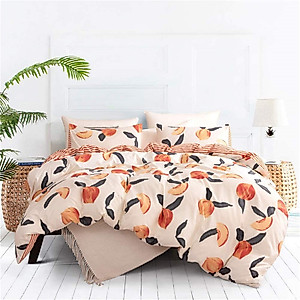 Peach Bedding Cute King Duvet Cover Set Soft Striped Duvet Cover with 1 Duvet Cover and 2 Pillowcases（Peach King）