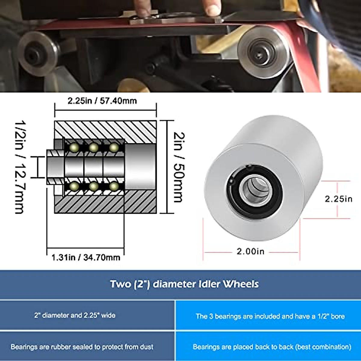 Belt Grinder 2x72 Wheel Set Fits For Knife Grinder 4" Drive 5/8" Bore 3" Track 2" Idler (4" 5/8-3" - 2")