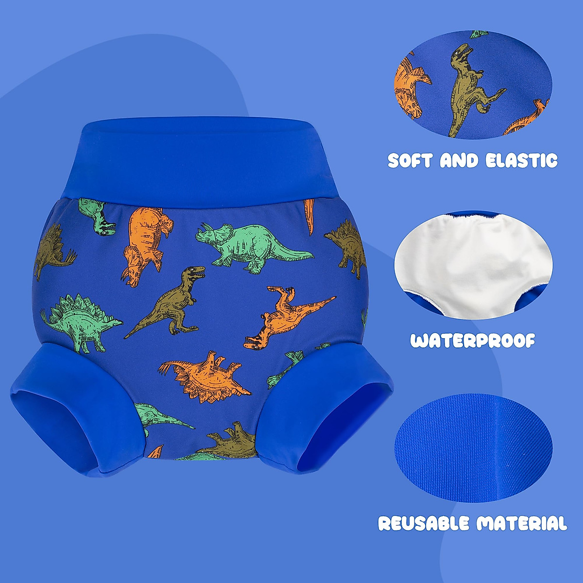 BIG ELEPHANT Baby Swim Diapers 3pcs, Reusable Adjustable Washable Waterproof Swimming Diaper for Boy's and Girl's, 12-24 Months