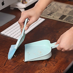 XXFLOWER Broom and Dustpan Set for Home, Broom and Dustpan Set with Long Handle 55", Broom with Dustpan Combo Set, Standing Broom and Dust Pan Set for Kitchen Office Lobby Floor, Bluish Green