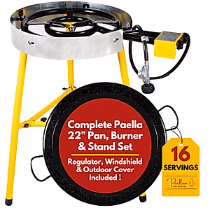 Complete Paella Pan Burner & Stand Set - Double Propane Burners 22 Inch Pan Set - Outdoor Gas Stove - Portable Cooking - Burner Table Top Burners - Camping Grill Backyard