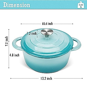COOKWIN Enameled Cast Iron Dutch Oven, 5 QT Bread Baking Pot with Self Basting Lid, Non-stick Enamel Coated Cookware Pot, Great Christmas Gifts for Family, Teal
