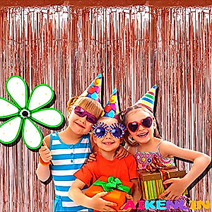 4 Pack 3.2Ft x 9.8Ft Rose Gold Foil Fringe Curtain Backdrop, Metallic Tinsel Foil Fringe Streamers Curtains for Party, Photo Booth Props, Birthday, Wedding, Christmas Party Decoration Supplies