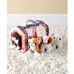 Plush Kitty Cat Carrier with 4 Meowing Kittens | Plush Animal Toy Baby Gift | Toddler Gift (Cat Carrier)