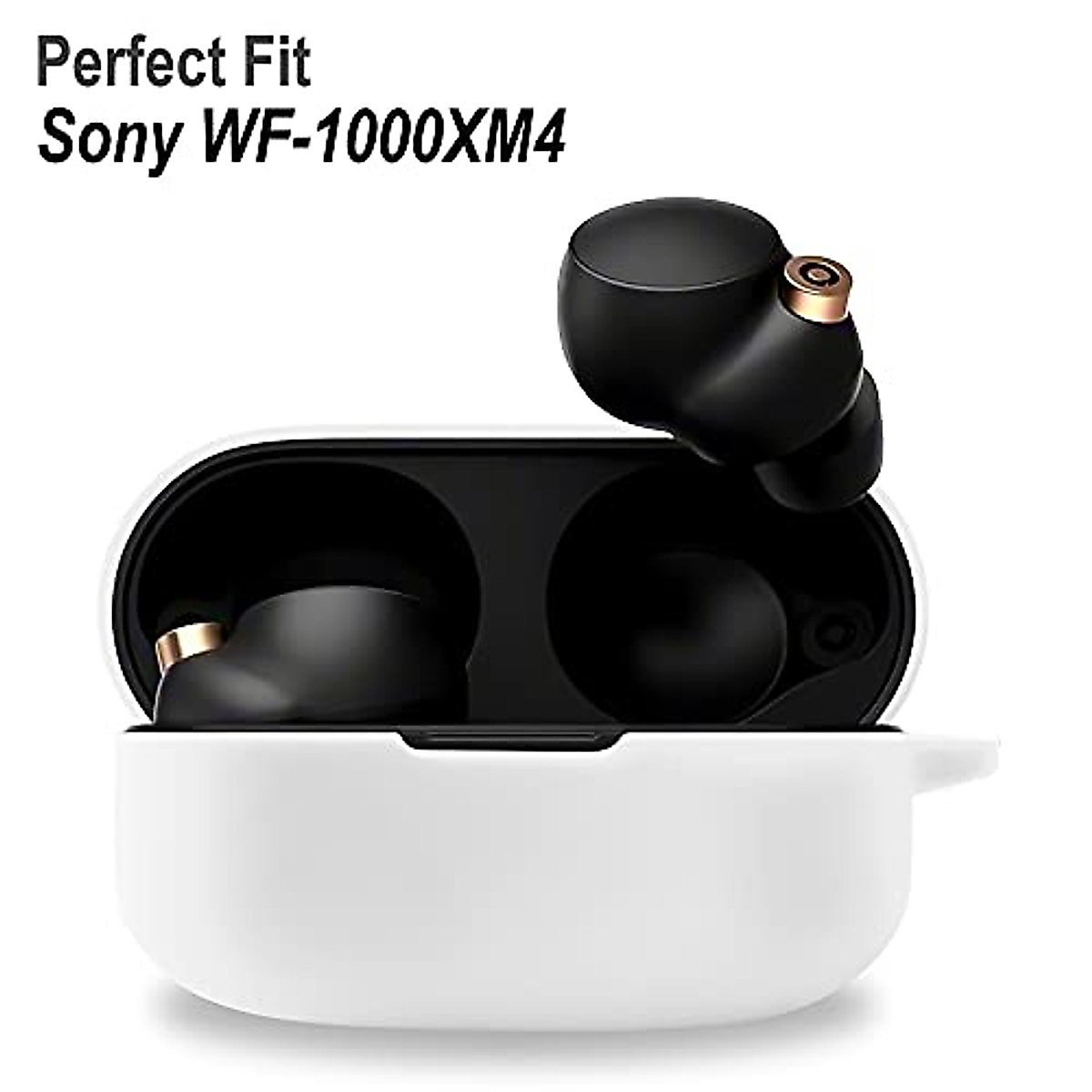 Geiomoo Silicone Carrying Case Compatible with WF-1000XM4, Portable Scratch Shock Resistant Cover with Carabiner (White)