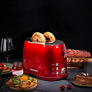 REDMOND Toaster 2 Slice, Retro Bagel Stainless Steel Compact Toaster with 1.5”Extra Wide Slots, 7 Bread Shade Settings for Breakfast, 800W (Valentine Red)