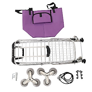 35L Folding Shopping Cart with Wheels Portable Stair Climbing Climber w/Oxford Cloth Bag for Luggage Laundry Camping Transport Shopping Purple