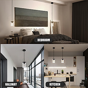 OUVR Black Pendant Light, Pendant Lights Kitchen Island with Clear Glass Shade, 1-Light Adjustable Hanging Light Fixture for Kitchen Island Living Room Bedroom Hallway