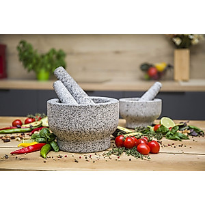 ChefSofi Mortar and Pestle Sets - The Standard 6 inch 2 Cup and The EXTRA Large 8 inch 5 Cup Capacity - Unpolished Heavy Granite for Enhanced Performance and Organic Appearance