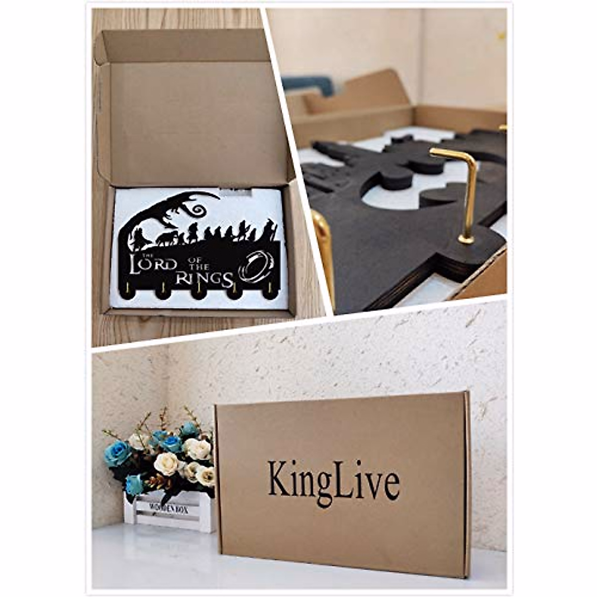 The Lord of The Rings Key Hooks-Unque Movie Band Decor Wall Hooks Heavy Duty 20LB(Max),Wall Décor,Wood Coat Hooks,Black Key Holder,Key Hanger for Wall、Entryway and Kitchen