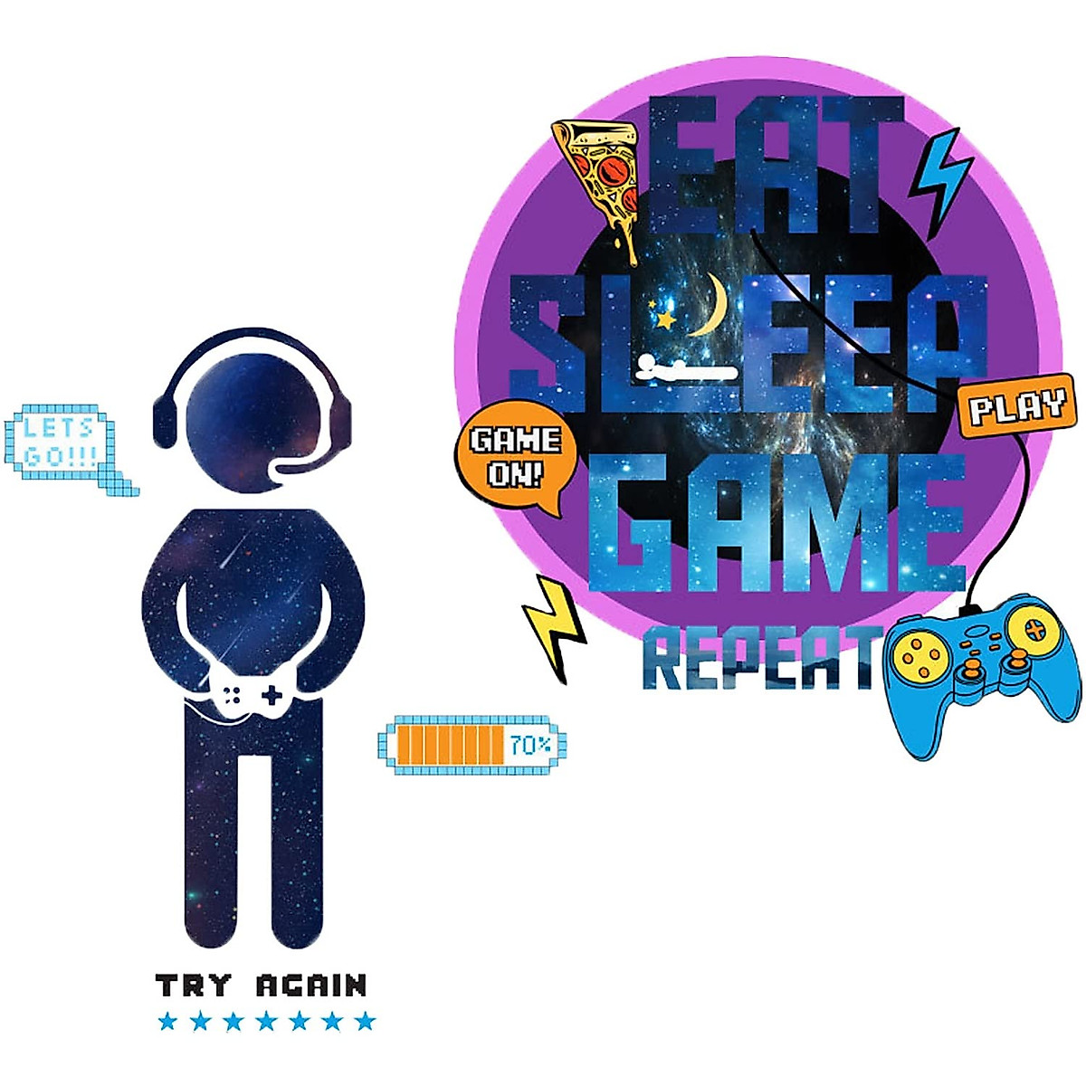 Gamer Room Decor Gaming Wall Decals Sticker, Boys Room Decals Video Game Decor Eat Sleep Game Wall Decal for Gamer Bedroom Playroom Decorations