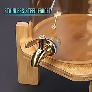 1.3 Gallon Beverage Dispenser 5 L Glass Drink Dispenser for Both Iced or Hot Drinks with Wood Stand & Extra Replacement 304 Stainless Steel Faucet Sets for Glass Jar Container by U.S. SOLID