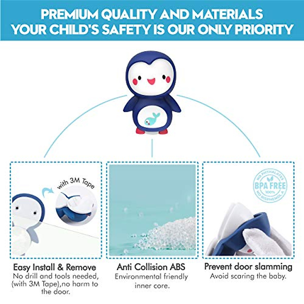 Baby Finger Pinch Guard Baby Door Stopper Safety Cute Penguin Doorstop Slam Stopper for Prevent Kids and Pet Finger Injuries, Door Slams, Getting Locked(1pieces)