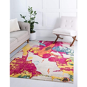 Unique Loom Estrella Collection Distressed, Colorful, Abstract, Modern Area Rug, Rectangular 7' 0" x 10' 0", Multi/Beige
