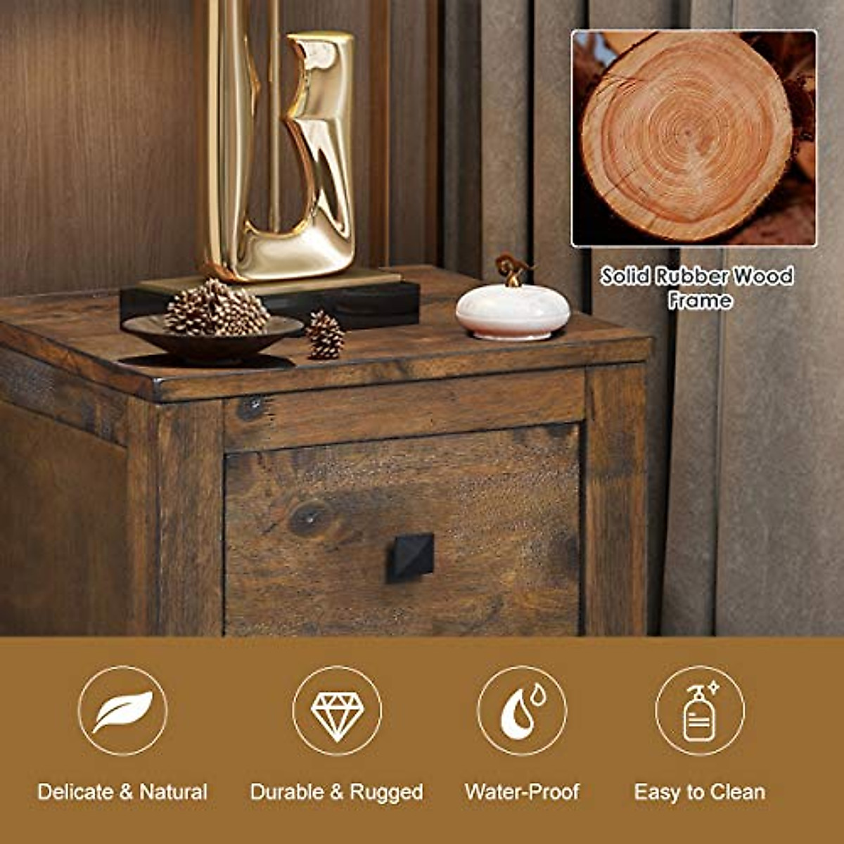 Giantex Nightstand with 2 Sliding Drawers, Full Assembled Rustic Multipurpose Storage Beside Table for Bedroom, Wooden Storage Cabinet End Table (2, Coffee)