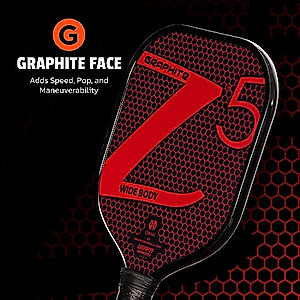 ONIX Graphite Z5 Pickleball Paddle (Graphite Carbon Fiber Face with Rough Texture Surface, Cushion Comfort Grip and Nomex Honeycomb Core for Touch, Control, and Power), Red