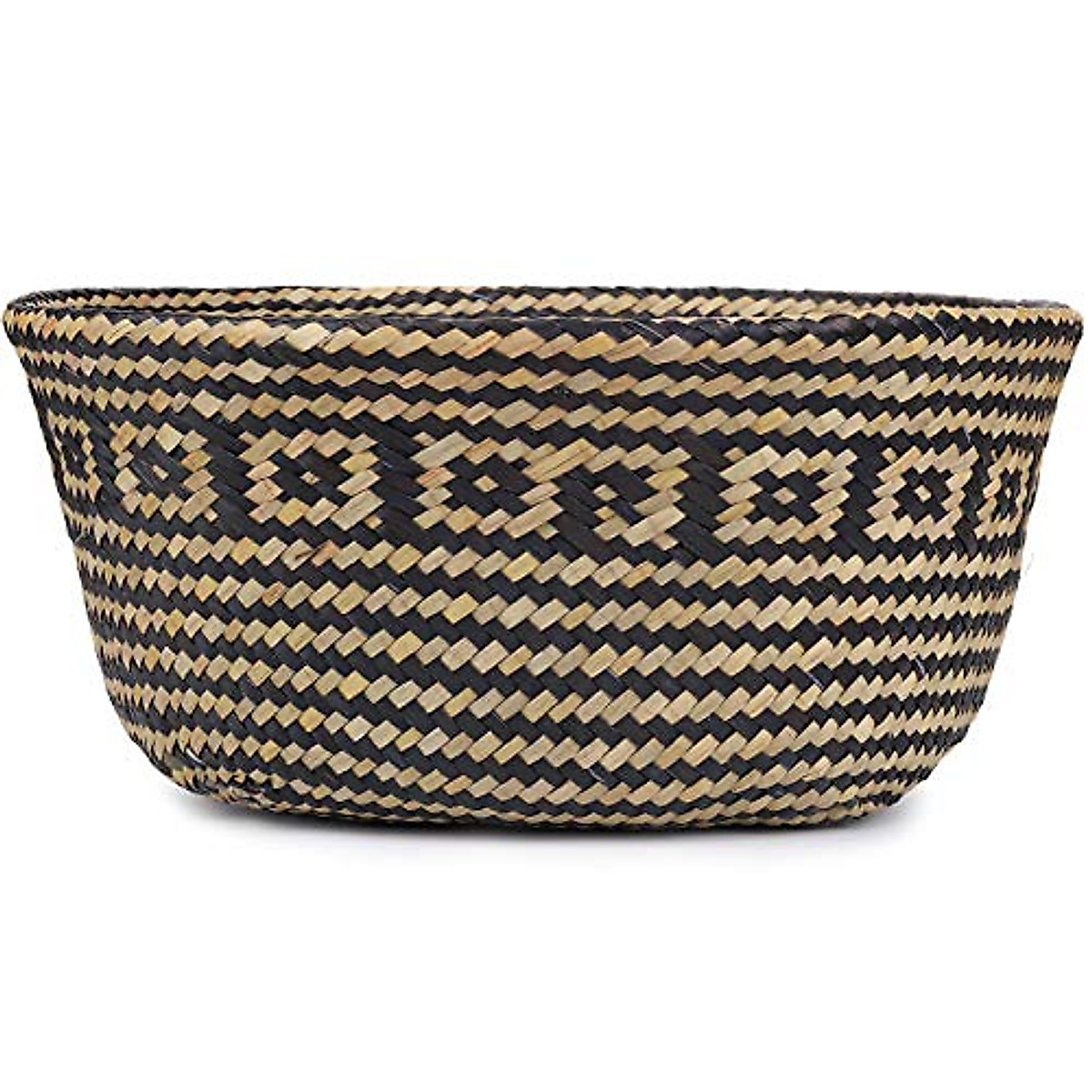 Yesland 3 Pcs Woven Seagrass Belly Basket for Storage, Ideal Cross Pattern Plant Pot, Laundry & Picnic Basket for Home or Outdoor Use - Black (S,M,L)