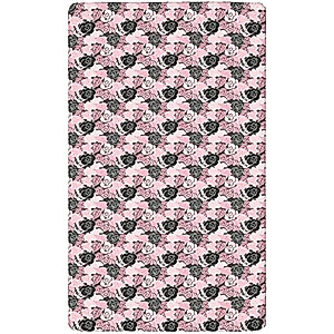 Roses Themed Fitted Crib Sheet,Standard Crib Mattress Fitted Sheet Soft Toddler Mattress Sheet Fitted-Baby Crib Sheets for Girl or Boy,28“ x52“,Charcoal Grey Pale Pink Black