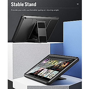 MoKo Case Fits All-New Kindle Fire HD 10 & 10 Plus Tablet (11th Generation, 2021 Release) 10.1", Full Body Rugged Hands-Free Viewing Stand Back Cover with Screen Protector, Black
