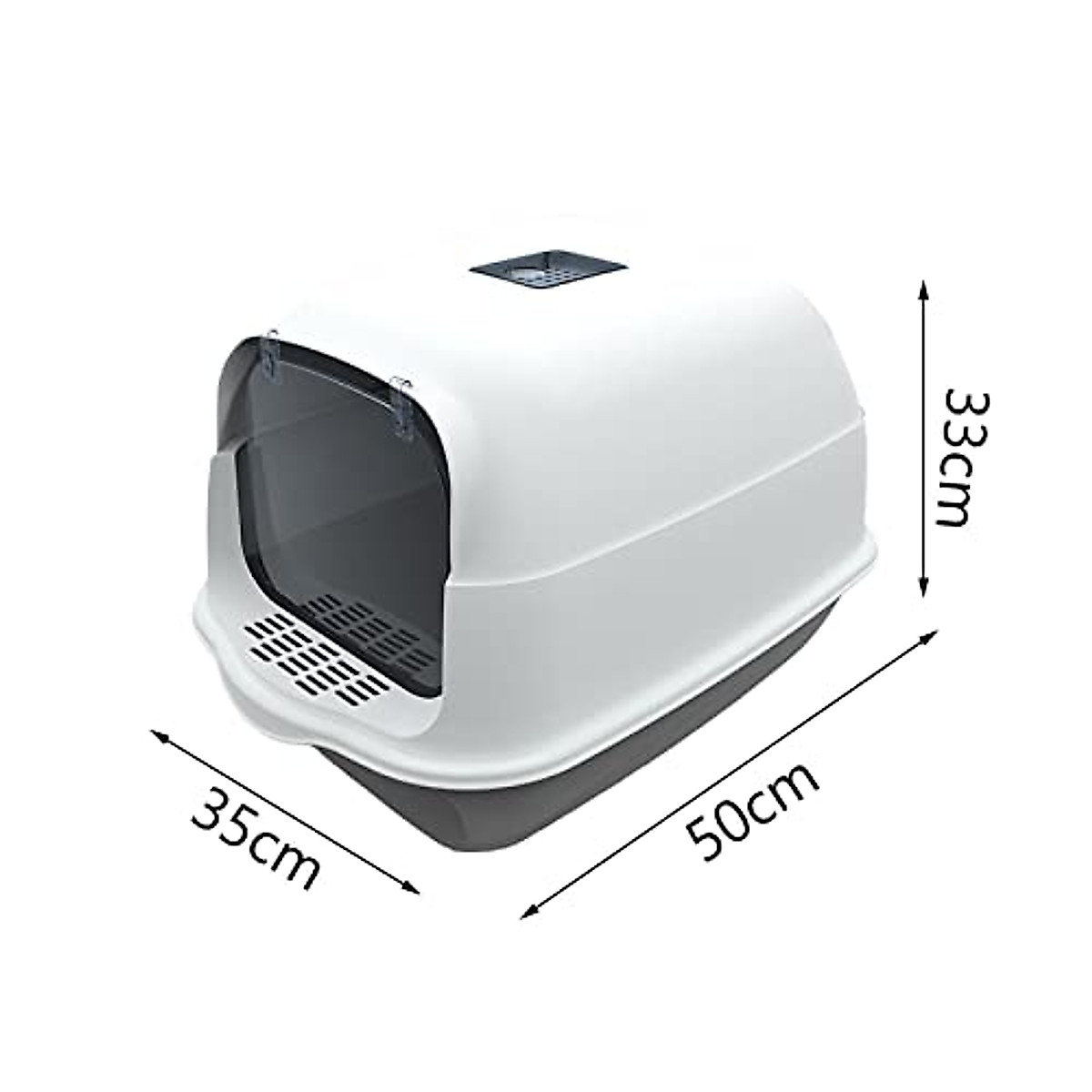 Milageto Large Cat Litter Box with Lid Enclosed and Covered with Door Easily to Clean Prevent Smell Litter Pan Heightened Fence Toilet Cat Toilet, Gray Bottom