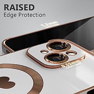 Rxuiael Magnetic Case for iPhone 13 Case for Women Girls Female [Compatible with MagSafe] Soft Luxury Love iPhone 13 Phone Case [ Four Raised Bumper Shockproof] 13 Cove White