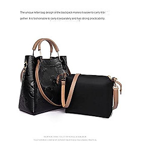 MMKJHNBHQ Women's Leather Tote Wallet, Casual Top Handle Bucket Crossbody Travel Shopping Shoulder Bag (Black)