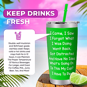 Birthday Gifts for Women/Men-I Came I Saw I Forgot Tumbler 20oz-Funny Coffee Mug,Senior Citizen Gift, Retirement Gifts,60th,70th,80th Birthday Presents for Men Women (Flourascent Green 1)