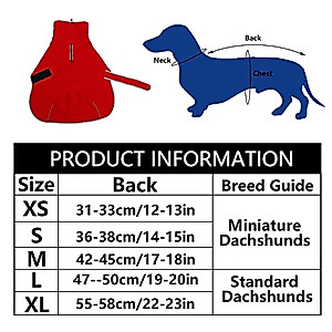 Dachshund Fleece Coats, Perfect for Dachshunds Sausage Weiner Puppy Winter Jacket with Reflective Trim and high Collar, Dog Snowsuit with Adjustable Bands - Red - M