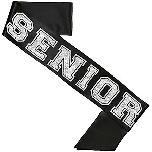 RhinestoneSash Senior Sashes - Senior Silver Glitter Black PREMIUM GRADE SATIN Sash - UNISEX High School Senior Sash - Black Sash(Senior) Blk