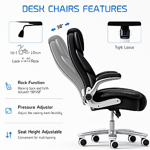 GYI Big and Tall Office Chair 400lb Wide Seat, High Back Leather Executive Office Chair with Flip-up Arms, Ergonomic Computer Desk Chairs for Home Office, Black