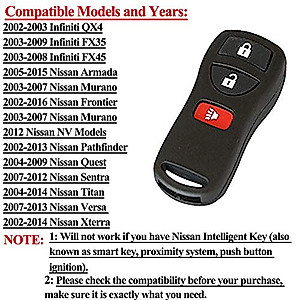 Key Fob, Compatible for Nissan Murano Sentra Titan Key Fob, BestRemotes Keyless Entry Remote Control Car Key Fob Replacement for KBRASTU15 CWTWB1U733(Pack of 2)