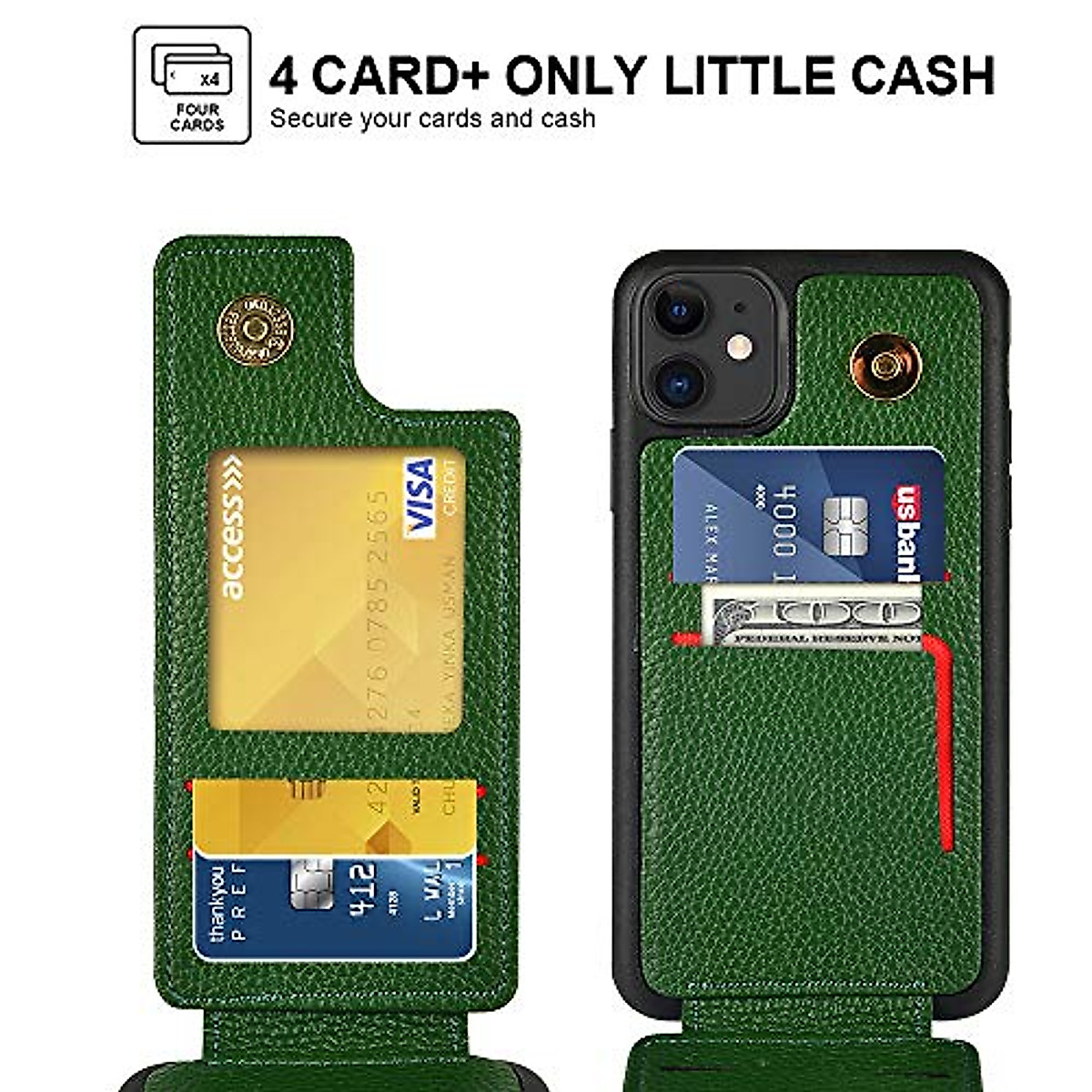iPhone 11 Wallet Case, ZVE iPhone 11 Case with Credit Card Holder Slot Protective Shockproof Pocket Wallet Case Handbag Slim Leather Case for Apple iPhone 11,6.1 inch - Dard Green