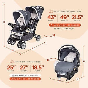 Baby Trend Sit N Stand Easy Fold Travel Double Baby Dual Stroller and Single Infant Car Seat Travel System with Safety Harnesses and Cover, Magnolia