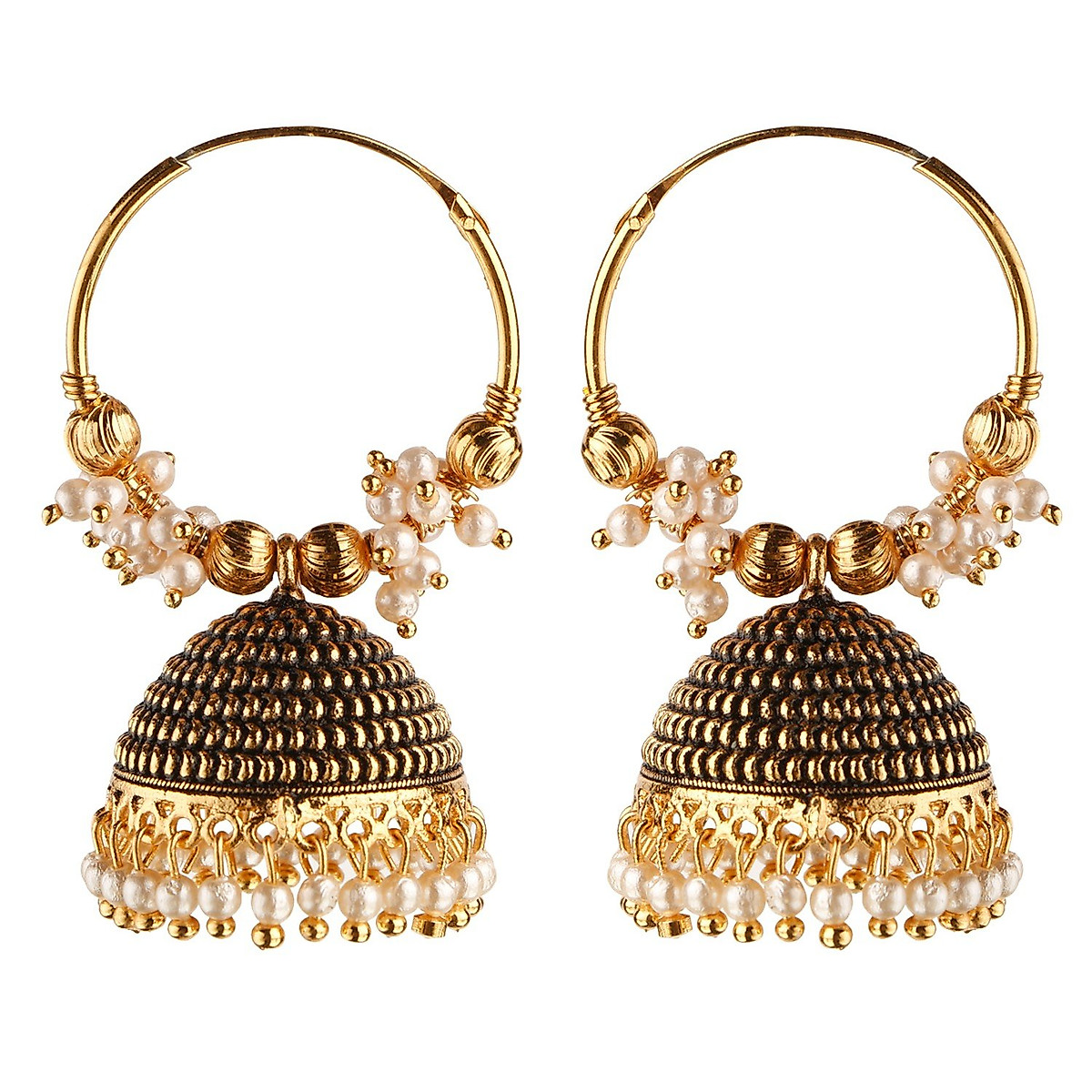 Efulgenz Indian Oxidized Jewelry for Navratri Oxidized Gold Tone Hoop Earrings Indian Bollywood Bridal Designer Jewelry Oxidized Traditional Jhumka Jhumki for Women