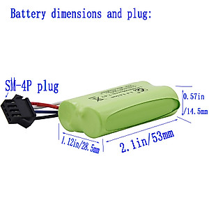 Blomiky 2 Pack 7.4V 2S 600mAh Li-ion Rechargerable Battery with SM-4P Plug and Charger Cable Compatible with Some Water Ball Blasters and DE85 RC Cars/JF-71A Battery