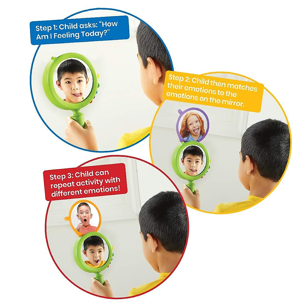 hand2mind See My Feelings Mirror, Social Emotional Learning, Shatterproof Mirror for Kids, Anger Management Toys, Anxiety Relief Items, Mindfulness for Kids, Calm Down Corner, Anxiety Toys (Set of 4)